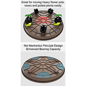 Amkoskr 2 Pack 15.5" Brown Plant Caddy with Easy Moving Caster Wheels Round Movable Planter Dolly Trolley Tray Pallet Outdoor Indoor Tree Flower Stand Planter