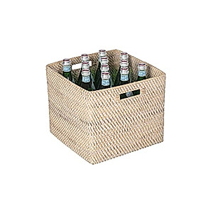 Loma Square Rattan Storage Basket with Cut-Out Handles - White-Wash - Coastal-Inspired Handwoven Rattan Basket for Home Organization & Décor