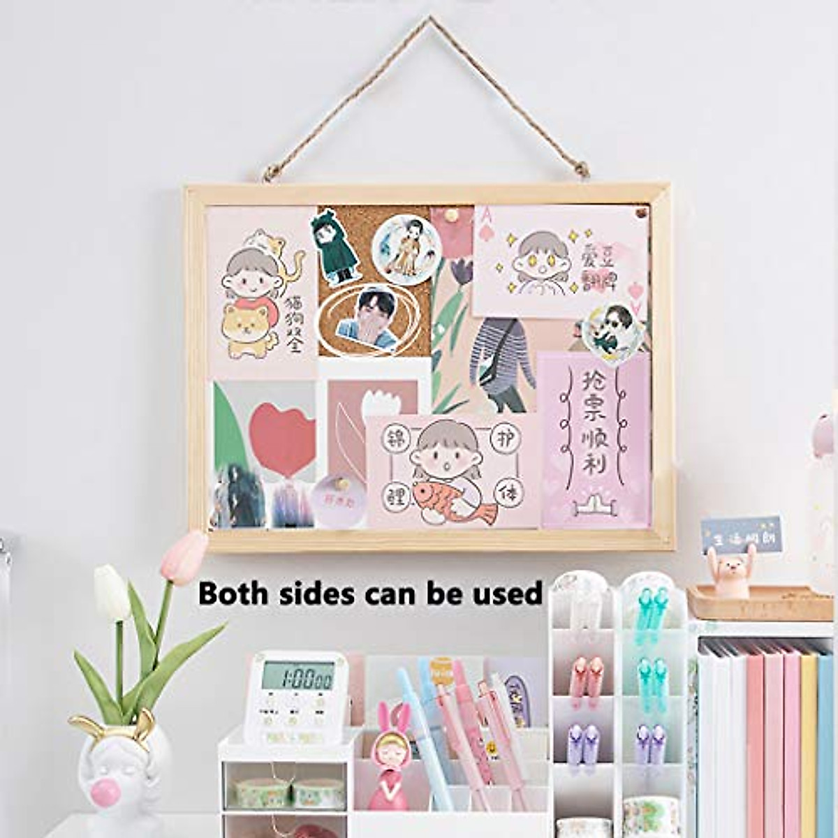 Cork Board Photo Wall, Desktop Message Board, Home Wall Hanging pin Board, Bulletin Board Display Board（15.7x11.8 in）