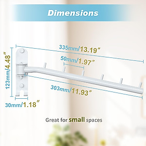 Alise Swivel Clothes Hanger Rack, Stainless Steel Laundry Wall Mounted Drying Rack, Heavy Duty Coat Hanging Rack with Swing Arm for Closet Bedroom Laundry, White