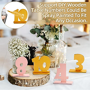 10pcs Wooden Table Numbers 1-10 Wedding Table Numbers with Stands Base Unfinished Wood Table Numbers Signs Holders