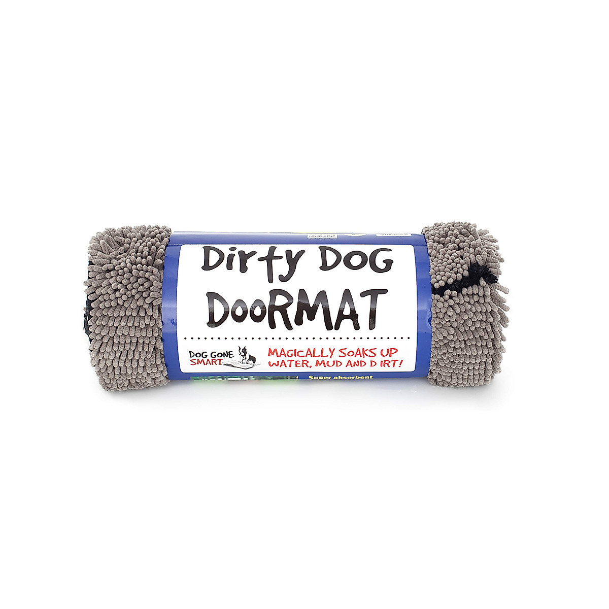 Dog Gone Smart Pet Products Dirty Dog Microfiber Paw Doormat - Mud Mat For Dogs - Super Absorbent Dog Mat Keeps Paws & Floors Clean - Machine Washable Pet Door Rugs with Non-Slip Backing | Large Grey