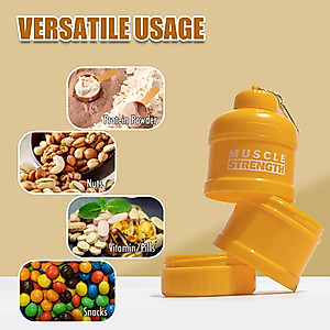 Stackable Protein Powder Travel Container with Carabiners & Funnels, Portable Protein Powder Container to Go, Protein Powder Funnel Set, Travel Protein Powder Containers for Fitness, Travel (YELLOW)