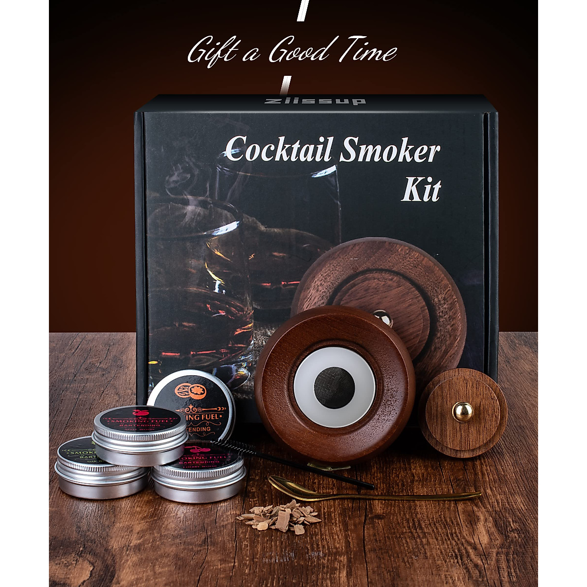 Cocktail Smoker Kit,Ziissup Old Fashioned Cocktail Kit With 4 Flavors of Wood Chips,Whiskey Smoker Kit,Bourbon Smoker kit is Idea Gift For Your Father, Friends & Lover