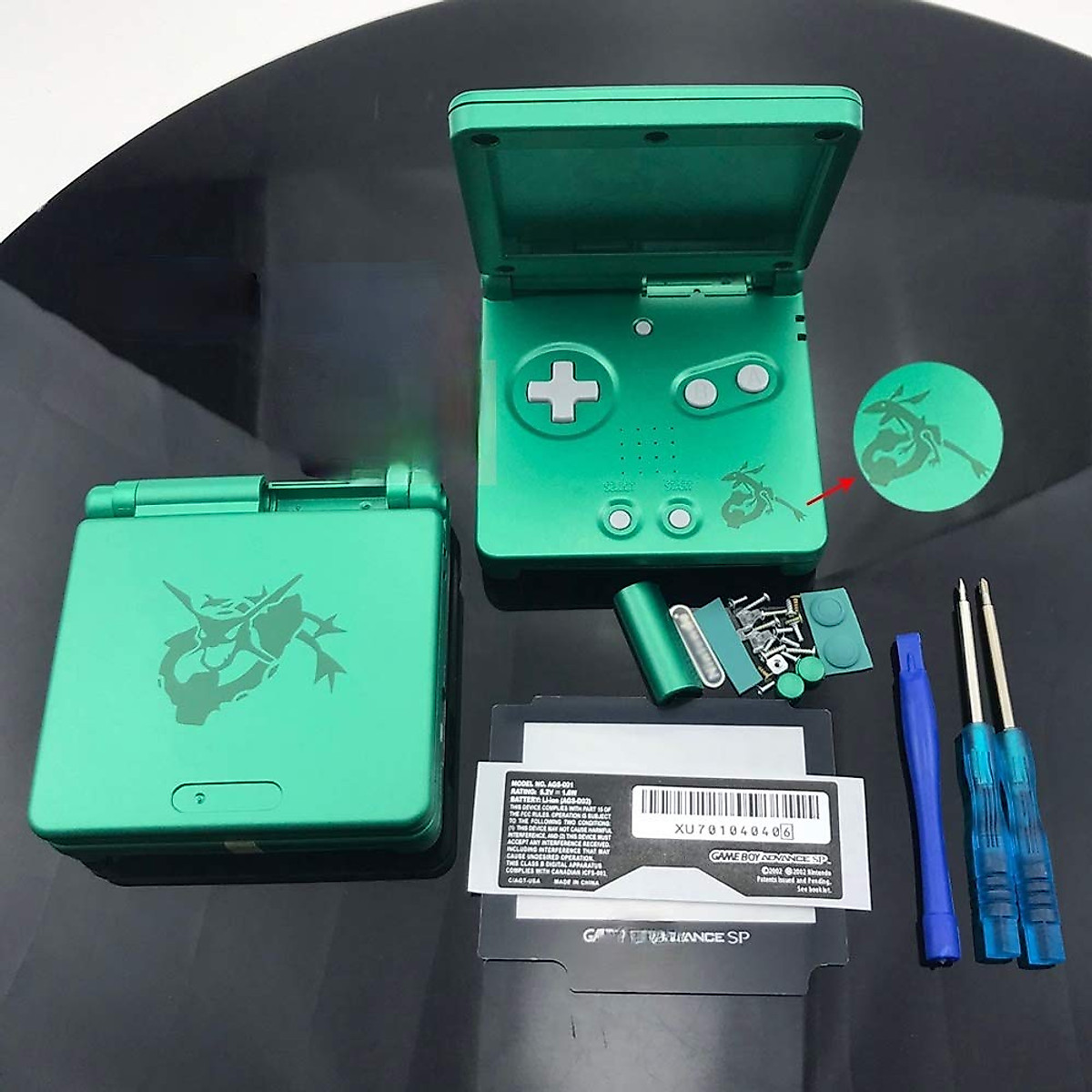 Limited Edition Replacement Housing Shell for GBA SP Gameboy Advance SP Housing Case Cover Screws (Green Rayquaza)