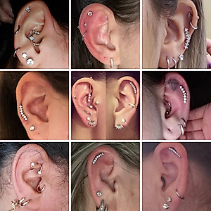 JOERICA 3 Pairs Stainless Steel Silver Ear Cartilage Earrings for Women Tragus Helix Earring Cute Conch Flat Back Piercing Jewelry 16G