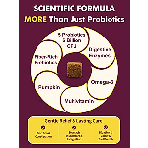 Probiotics for Dogs, Dog Probiotics for Digestive Health - Fiber Riched Prebiotic & Digestive Enzymes with Pumpkin, Omega-3, 6 Billion CFUs Support Gut & Immune Health, Diarrhea, Dog Allergy Relief