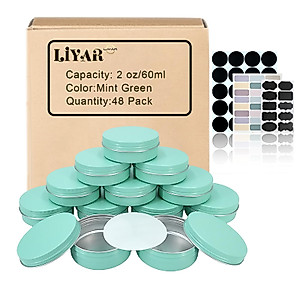 LIYAR 2 oz Tins with Lids for Salve 48 Pack Salve Tins 2oz Tins Container Round Cosmetic Tin Jars Ideal Candle Jars Aluminum Tin Cans with Screw Lids for Powder, Spice,Salve,Candles(Mint Green)
