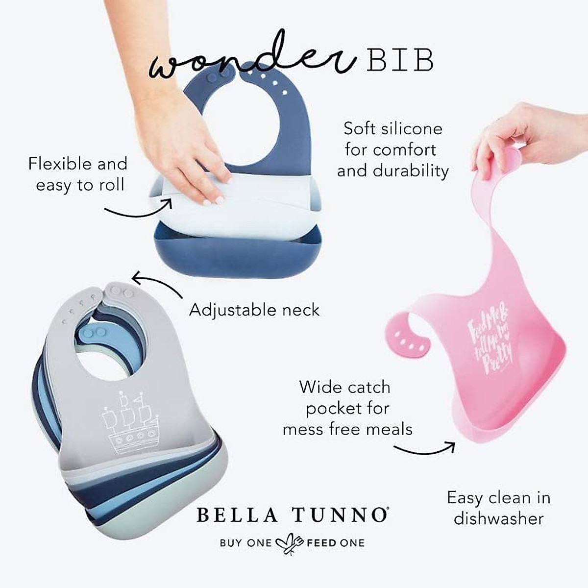 Bella Tunno Wonder Bib – Waterproof Silicone Bibs for Boys & Girls, Non-toxic & BPA Free Silicone Baby Bibs & Toddler Bibs with Adjustable Neck, Easy to Clean (Miss Mess)