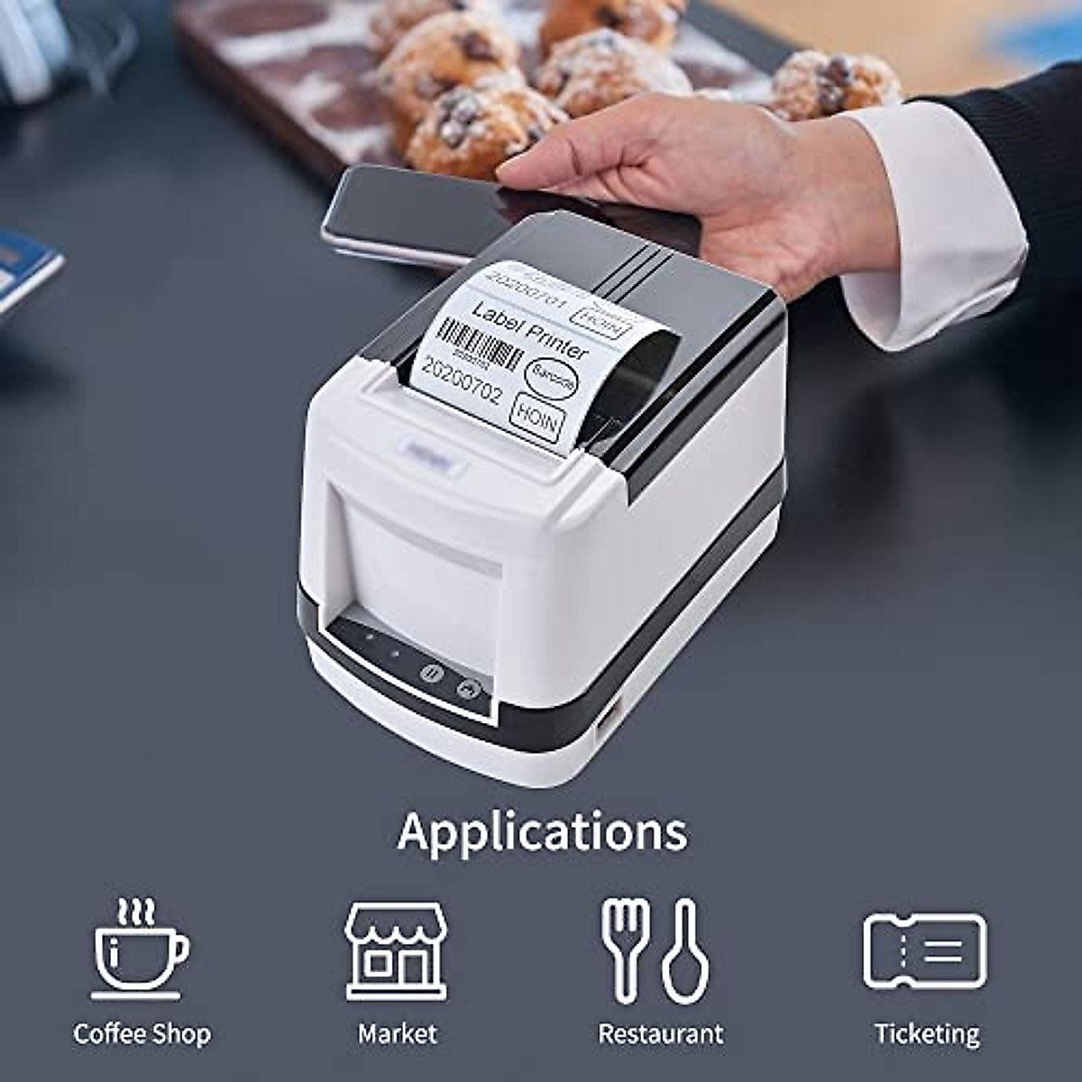 n/a 80mm Thermal Label Printer Wired Barcode Printer USB Connection Label Sticker Compatible with Windows for Shipping Labels