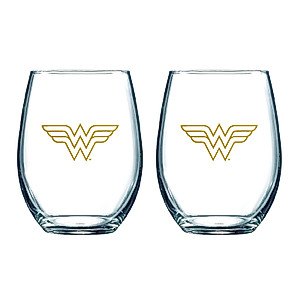 Wonder Woman Stemless Wine Glasses - 17 oz. Capacity - Set of 2 Glasses