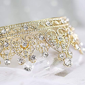 Makone Gold Tiara Crown for Women Girls, Crowns Tiaras Hair Accessories for Birthday Wedding Prom Bridal Party Halloween Costume Christmas Gifts