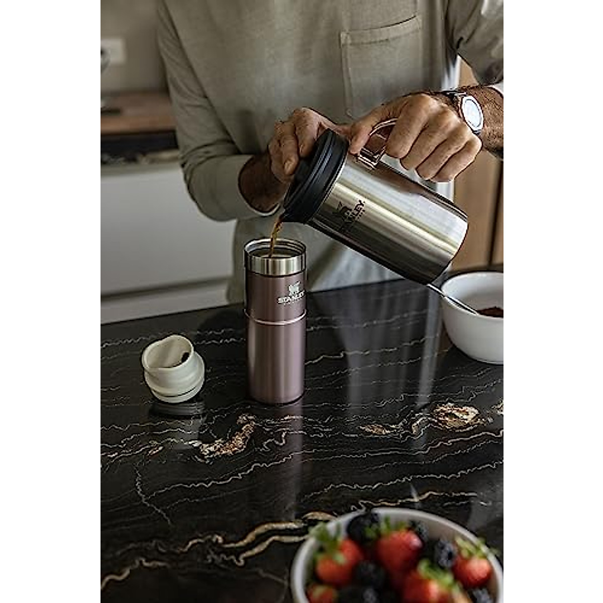 Stanley Transit Trigger-Action Travel Mug 16oz Rose Quartz Glow