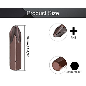 Utoolmart 20Pcs Phillips PH3 Screwdriver Bits, 8mm Dia Hex Shank, S2 Magnetic Screwdriver Bits, 32mm Length