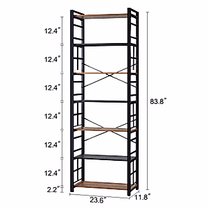 HOMBAZAAR 7 Tier Bookshelf,84 inch Tall Industrial Bookcase with Metal Frame and Open Shelves,Rustic Heavy Duty 7 Shelf Bookcase, Office Book Shelves for Living Room and Bedroom,Brown