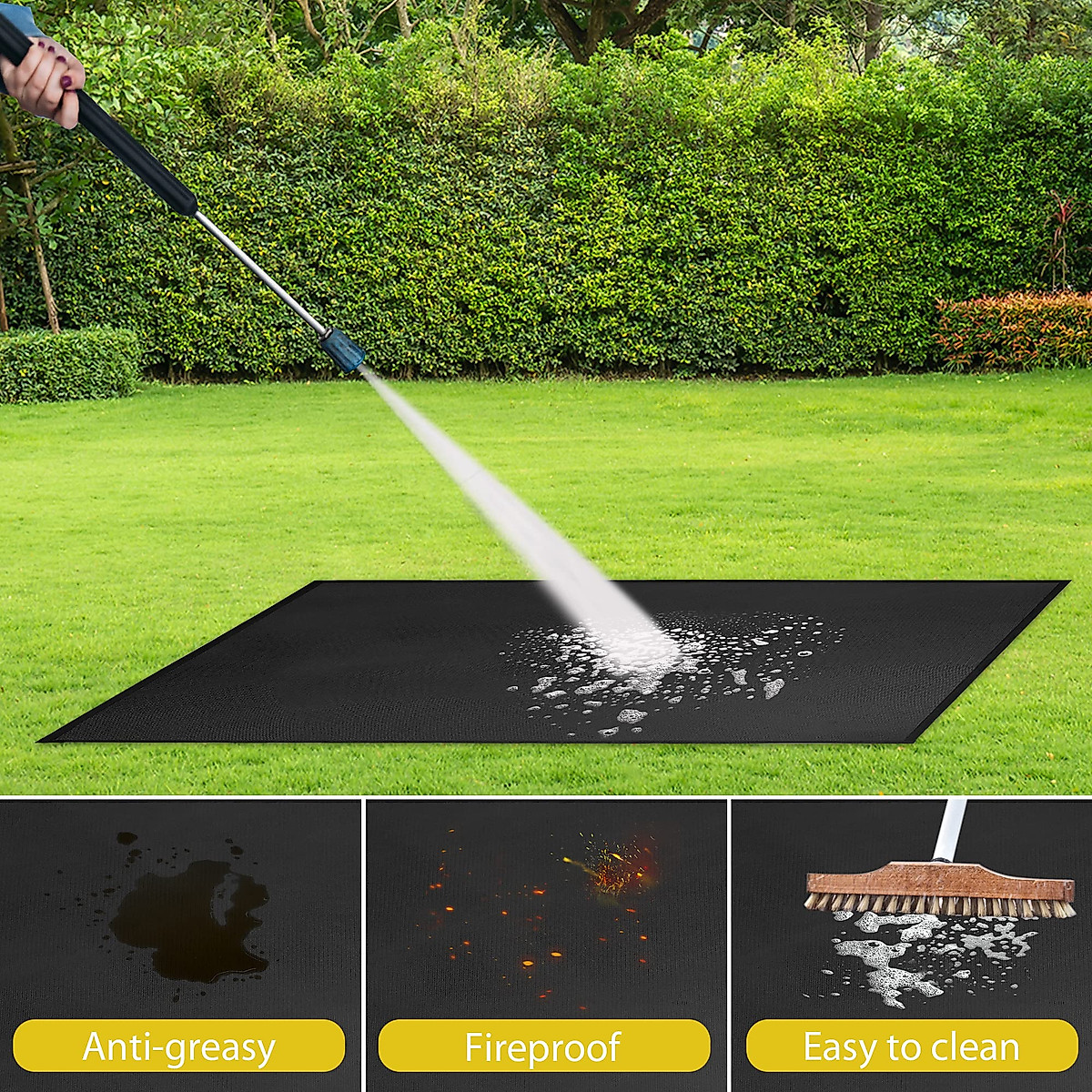 MIFADFAO Grill Fire Pit Mat, Large Under Grill Mats 40X50 Inch Deck and Patio Protective Grill Mat Fireproof Oil-Proof Mats for Fire Pit Grill Mats for Charcoal, Gas Grills, Smokers, BBQ