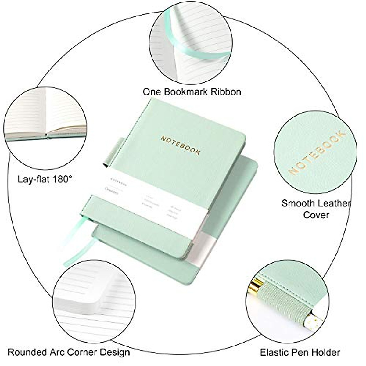 A5 Classic Notebook Journal, 5.6 X 8.1 inches,Hard Cover,160 Premium Thick Pages,Fine PU Leather, College Ruled Notebook with Pen Holder,1 Ribbon Bookmark for Journaling Writing Note and Planner