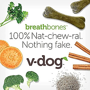 V-dog Dog Treats - Vegan Breathbone Teeth Cleaning Dental Bones - Fresh Breath - 8 Ounces - Minis - All Natural, Made in USA - 10 Bones - 3" Long - Easy to Digest