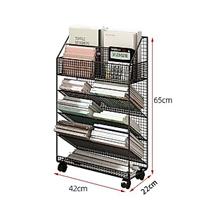 EFLALYHG Desktop Organizer and Accessories, Office Book Trolley with Universal Wheels, Multifunctional Metal Rolling Book Shelf for Classroom, Bookcase for Study Room,Black