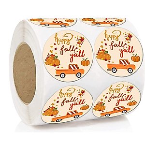 Happy Fall Y'all Stickers,Thanksgiving Stickers,Autumn Floral Thank You Labels for Party Favors,Envelope Seals & Goodie Bags,1.5 Inches,500Pcs.