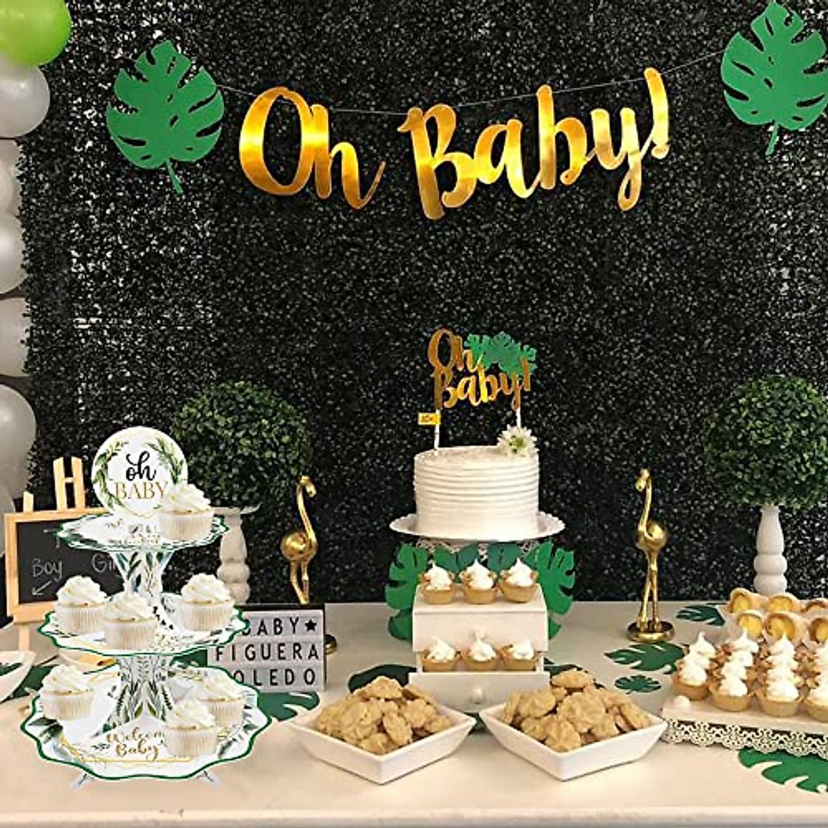 Oh Baby Sage Green Baby Shower Cupcake Stand for Boy and Girl Baby Shower Welcome Baby Gender Reveal Birthday Party Supplies Decorations
