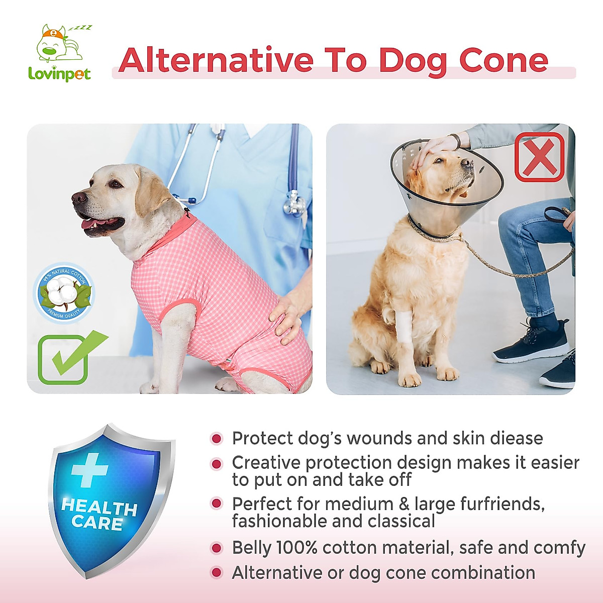 LovinPet Dog Surgical Recovery Suit Male - Surgery Suit for Dogs Female & Male Anti-Licking Protection Full Body Coverage for Anti-Shedding