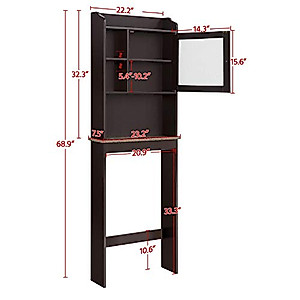 Topeakmart Home Bathroom Shelf Space-Saving Over The Toilet Storage Cabinet with Adjustable Shelf and Glass Door, Espresso