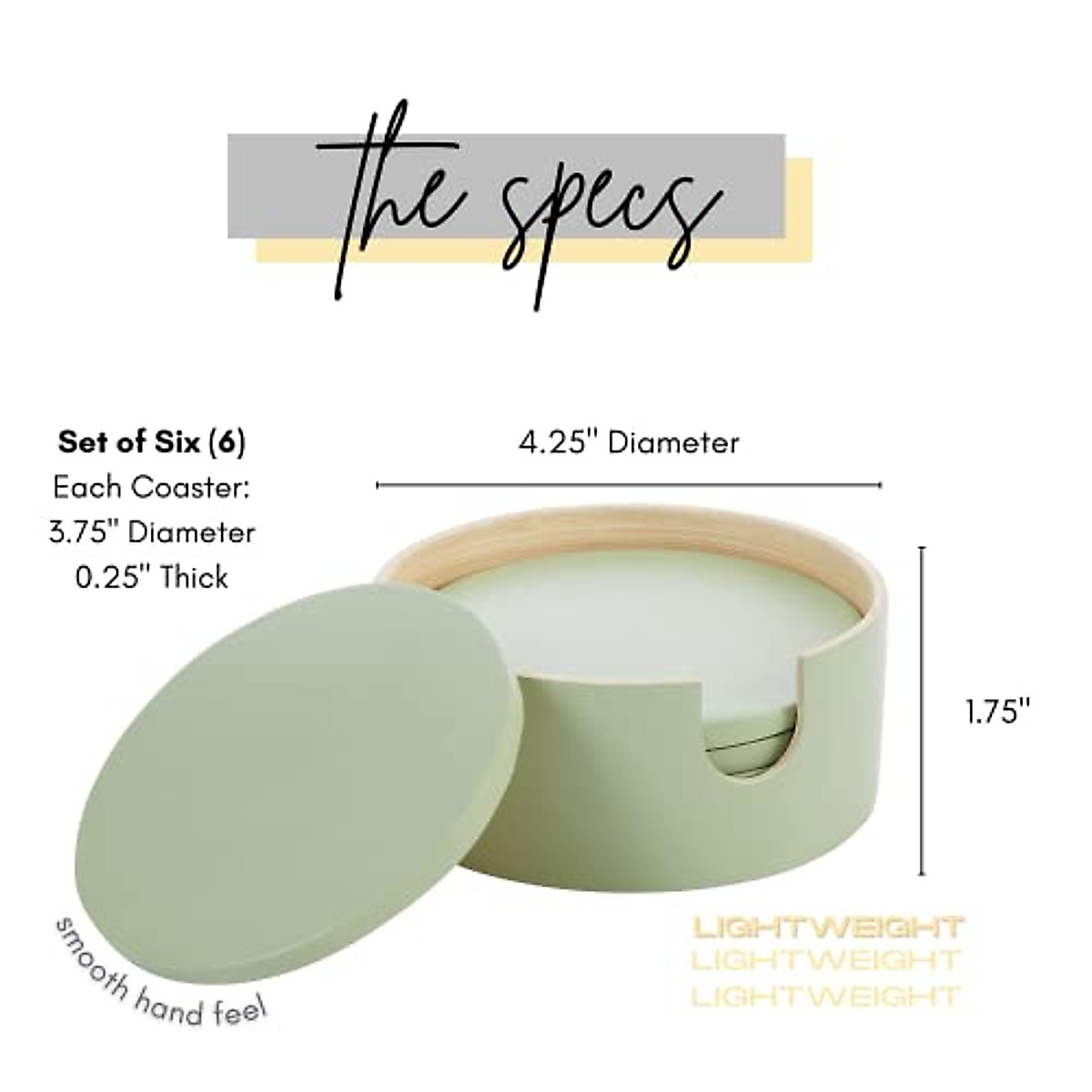 HABITAS Spun Bamboo Coasters for Drinks - Coaster Set with Bamboo Wood Coasters and Coaster Holder. Modern Coasters for Coffee Table (Sage)