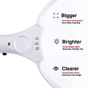 5.5-Inch Extra Large Handheld Magnifying Glass with LED Light, Oversize Reading Magnifying Loupe 2X 4X 25X Zoom Illuminated Magnifier Lens for Hobby Art Crafts Inspection & Low Vision Aids