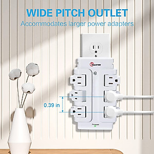 Outlet Extender, 6 90° Rotating Plugs, 15A, 125V, 1875W, 540J, Power Strip, Surge Protector Power Strip for Travel Hotel Office Home Wall Surge Protector, White