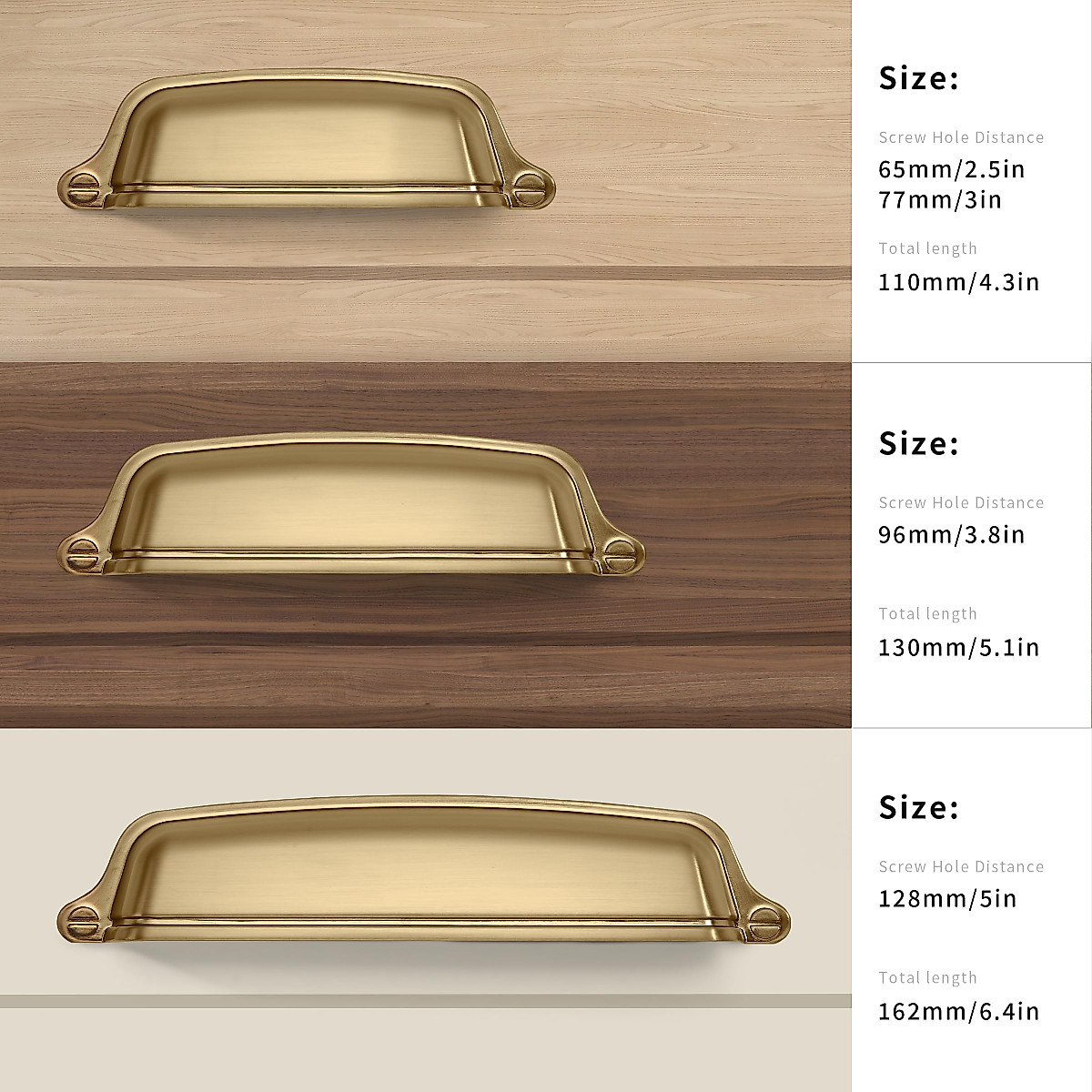 CABDM 6 Pack 3 inch(76 mm) Brushed Brass Cabinet Cup Pulls Brushed Gold Drawer Pulls Kitchen Hardware Cabinet Handles Drawer Handles Knobs Cup Pull.