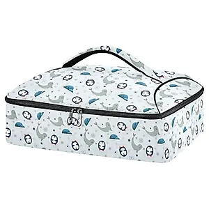 Kcldeci Insulated Thermal Food Carrier Insulated Casserole Carrier for Hot or Cold Food,Nordic Animals and Birds Insulated Tote Bag for Potluck Cookouts Parties Picnic,Lasagna Lugger