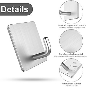 NOOX 5-Pack Stainless Steel Towel Racks Door Wall Hooks for Hanging- Adhesive No-Drill, Accessories for Bathroom, Kitchen, Bedroom, Gift Ideas for Women