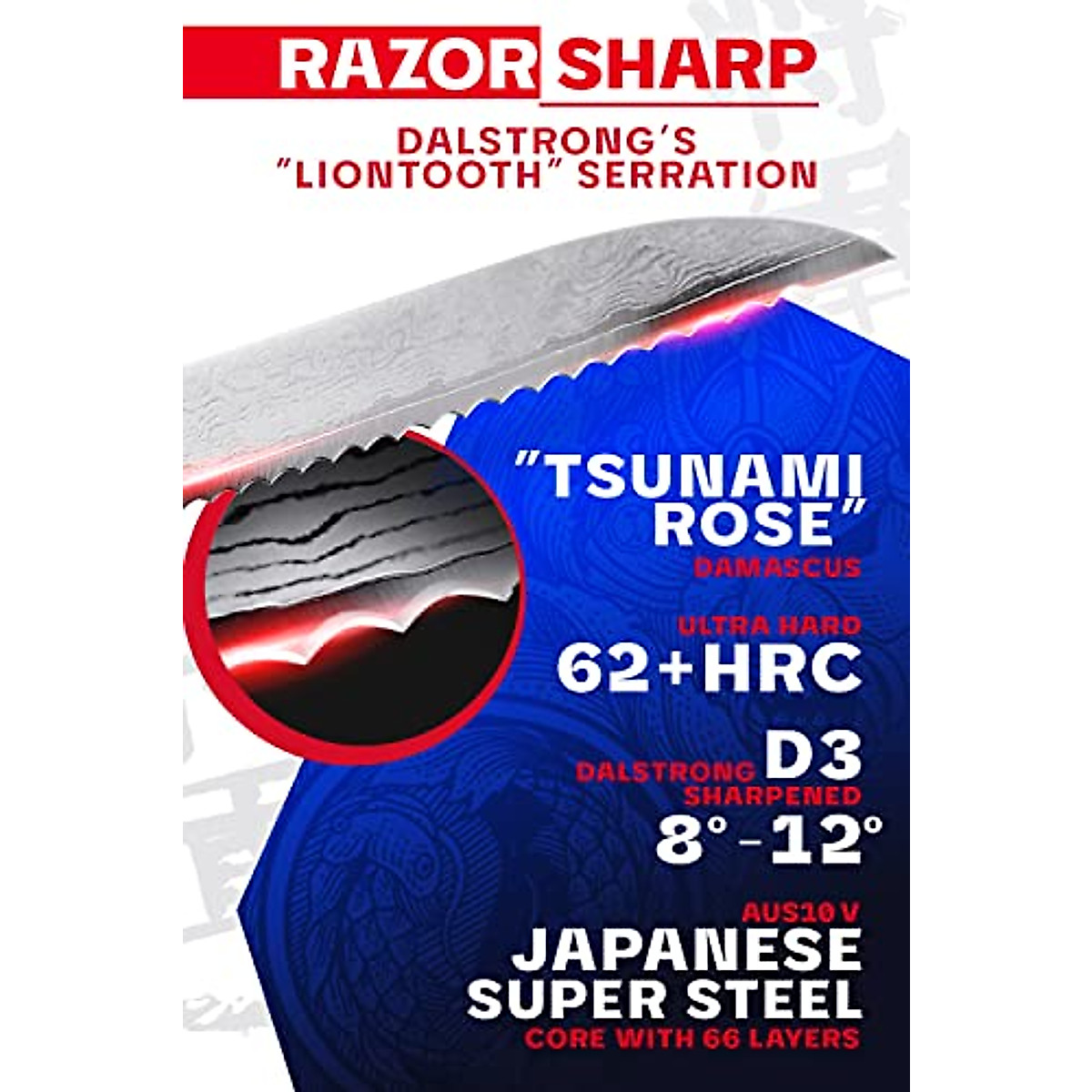 Dalstrong Serrated Offset Bread Knife - 8 inch - Shogun Series - Deli Knife - Damascus - AUS-10V Japanese Super Steel - Bread Slicer Cutter - Slicing Knife - Vacuum Treated - G10 Handle - Sheath