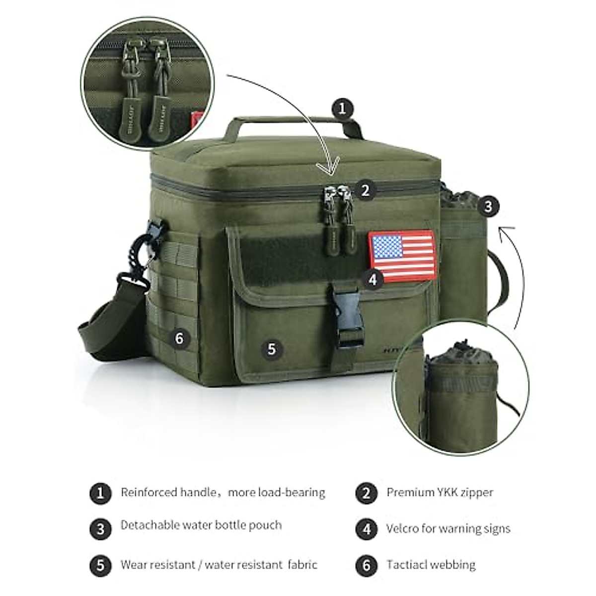 JOYHILL Tactical Lunch Box for Men, Insulated Lunch Bag with Bottle Pouch Holder Large Thermal Cooler Bag for Adult Work Camping,Navy,13L