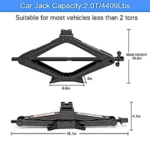 Car Jack Kit, Scissor Jack for Car, Max 2 Ton(4,409lbs) Capacity Car Jack Tire Jack Tool Kit with Saving Effort Ratchet Handle, Steel Scissor Lift Jack Car Kit for Auto