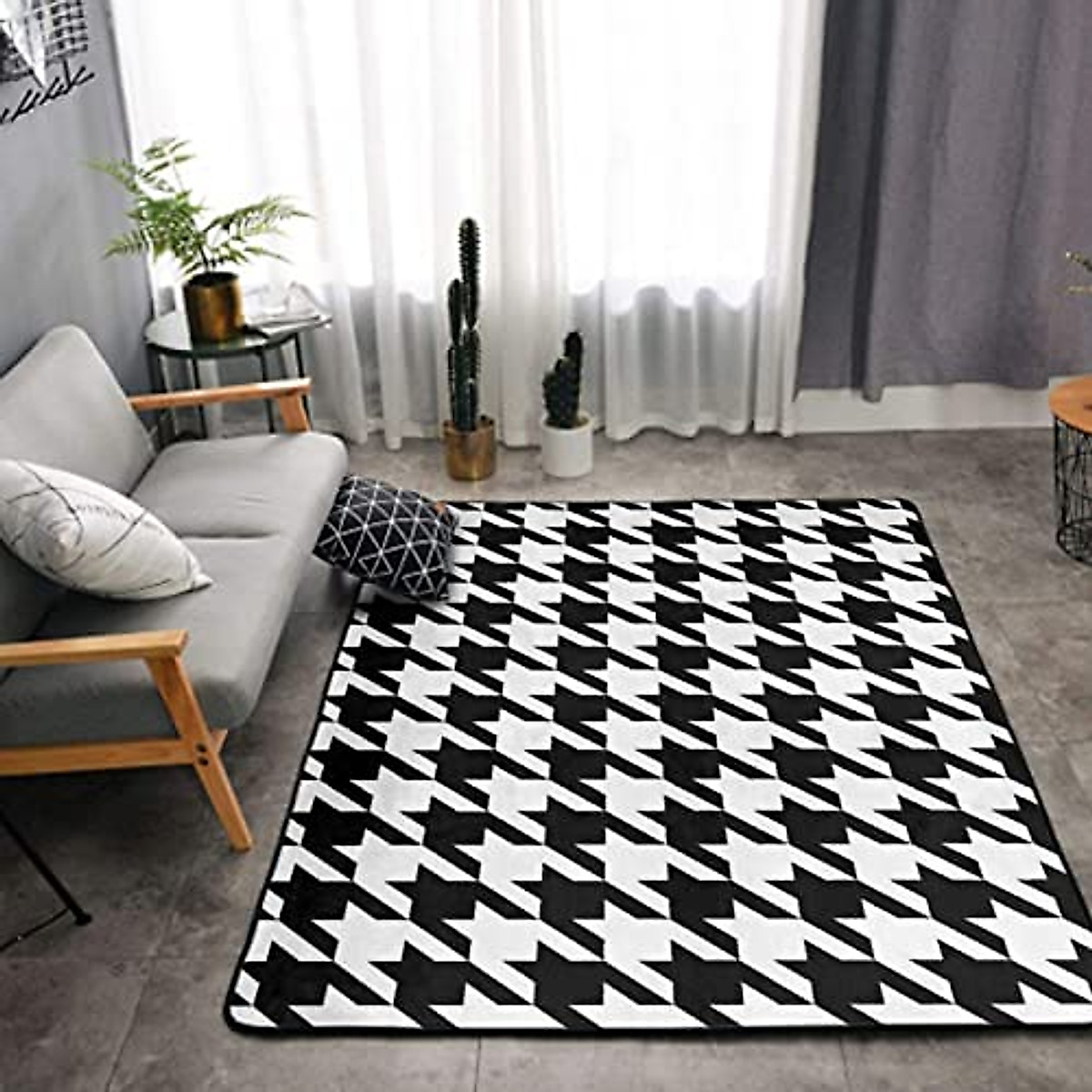 Luxurious Area Rugs Big Size Play Mat for Kitchen Playroom - black and white houndstooth 60 x 39 Inch Floor Pad Rugs, Indoor/Outdoor Entryway Rug Non Skid Backing