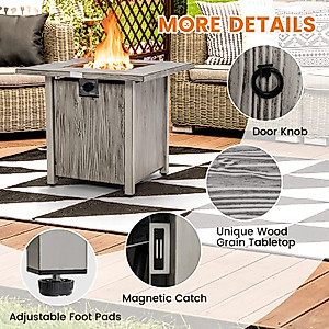 HAPPYGRILL 28” Propane Fire Pit Table, 40,000 BTU Outdoor Propane Gas Fire Table with Wood-Like Tabletop, Lid and Lava Rocks, Square Auto-Ignition Propane Firepit with PVC Cover