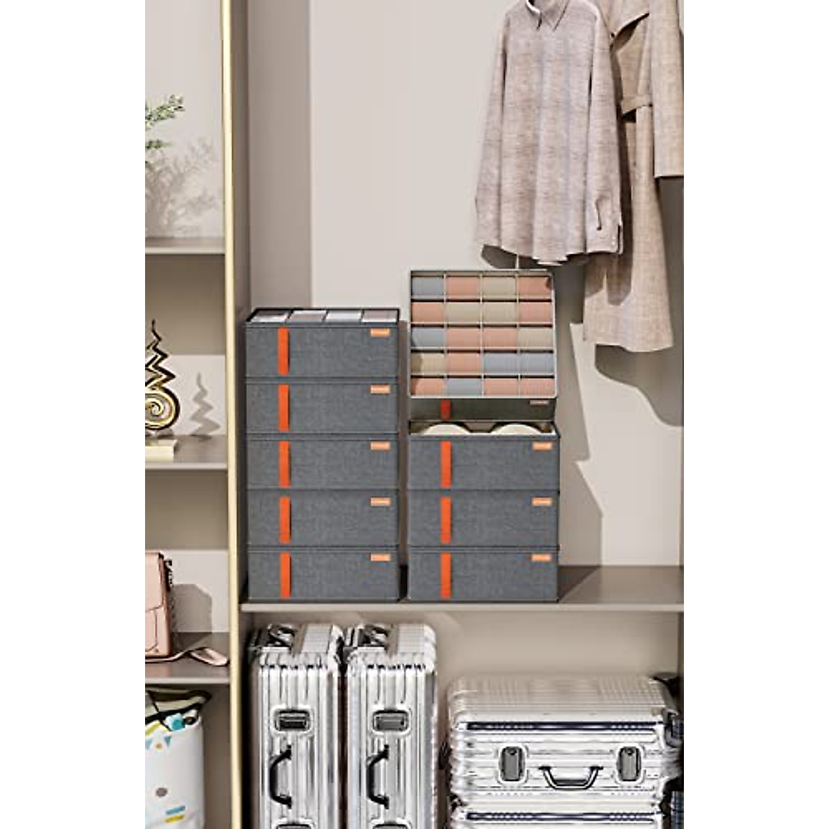 L-in HOME Sock Underwear Organizer Dividers Drawer Organizers Fabric Foldable Cabinet Closet Organizers and Storage Boxes for Storing Socks,Bras,Underwear, Ties 4 Pack(6+20+20+1 Cell, Gray)