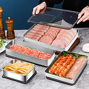 MUUBOOX 2 Pack Large 304 Stainless Steel Airtight Deli Meat Storage Container for Fridge,Kitchen Meat Saver Storage Container/Bacon storage container for fridge