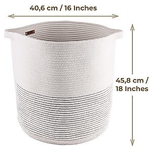 GooBloo Large Cotton Rope Woven Storage Basket - 18” x 16” Tall Decorative Cotton Rope Basket for Living Room, Toys or Blankets - Wicker Baskets with Handles - Cute Baby Laundry Hamper