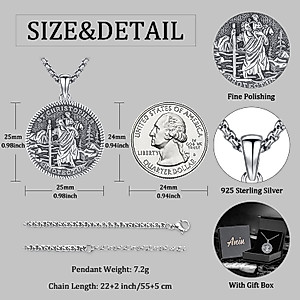 Aniu St Christopher Necklace for Men Saint Christopher Necklace for Men St Christopher Medal Medallion Pendant Necklace Sterling Silver Protect Talisman Necklace Tavel Jewelry