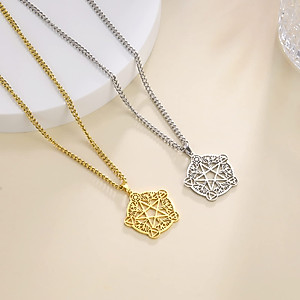 TEAMER Tree of Life Pentagram Necklace Stainless Steel Pentacle Pendant Wicca Pagan Jewelry for Women (Steel)