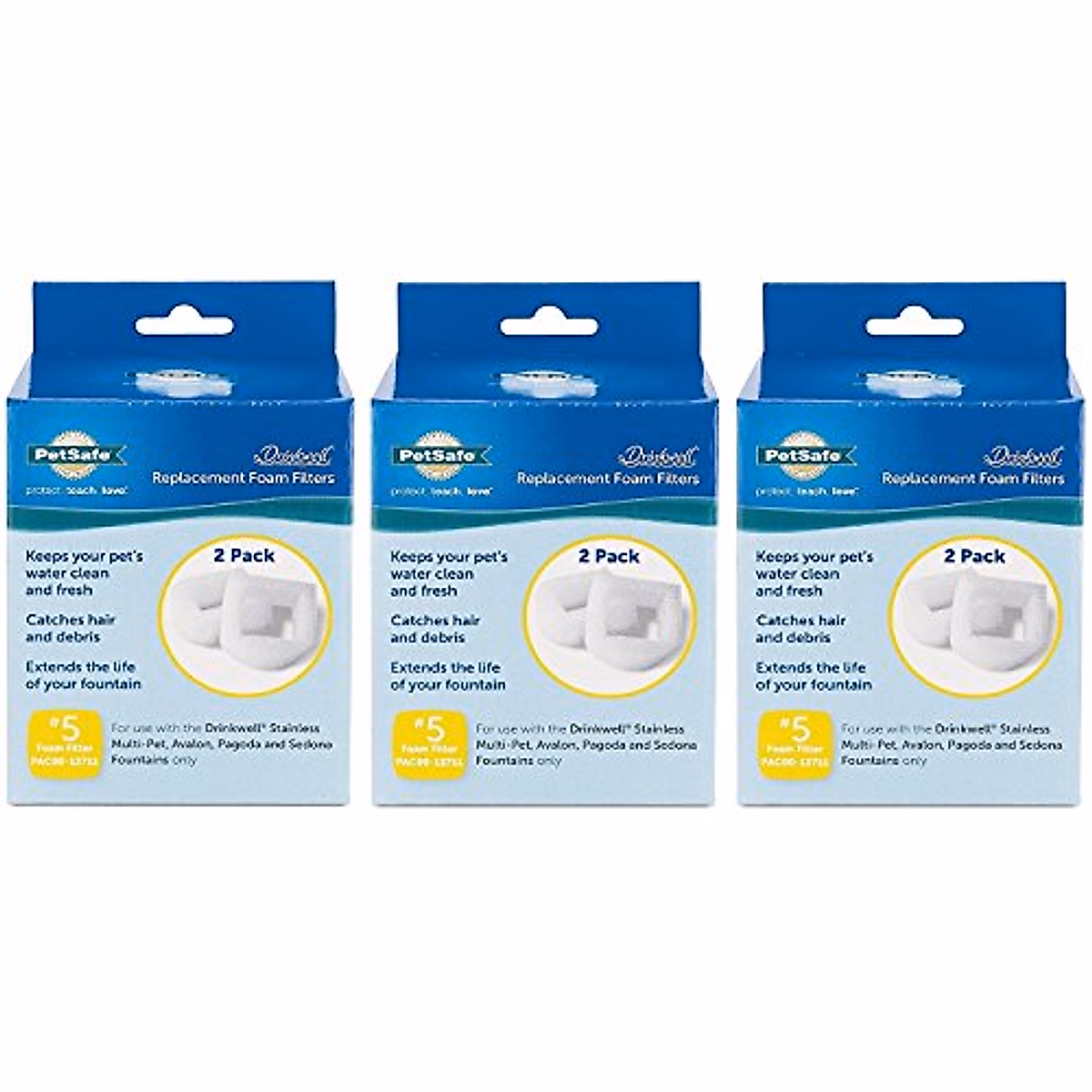 PetSafe Drinkwell 3 Pack of Replacement Foam Filter for 360 Lotus Pet Fountain, 2 Filters Per Pack
