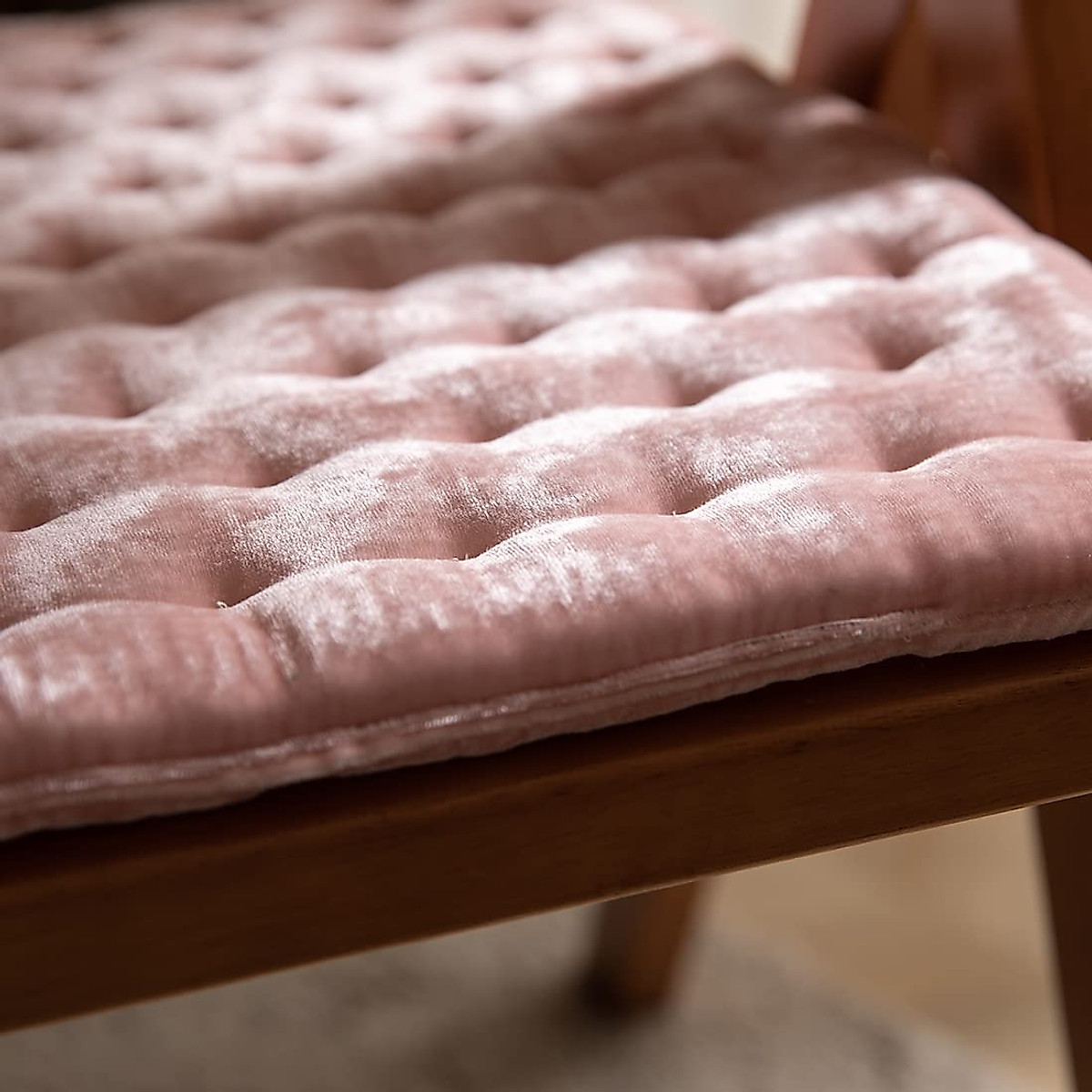 vctops Luxury Solid Color Chair Pad Velvet Soft Square Chair Cushion Tufted Indoor Seat Cushion Pillow Tatami (Pink,18"x18")