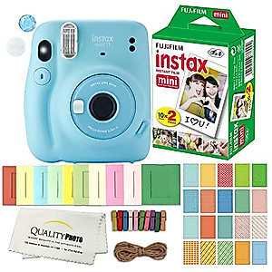 FUJIFILM INSTAX Mini 11 Instant Film Camera Plus Instax Film and Accessories Stickers, Hanging Frames and Microfiber Cloth (Sky Blue)…