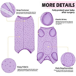 KOESON Recovery Suit for Female Dogs, Dog Recovery Suit After Spay Abdominal Wounds Protector, Bandages Cone E-Collar Alternative Surgical Onesie Anti Licking Purple Stars XL