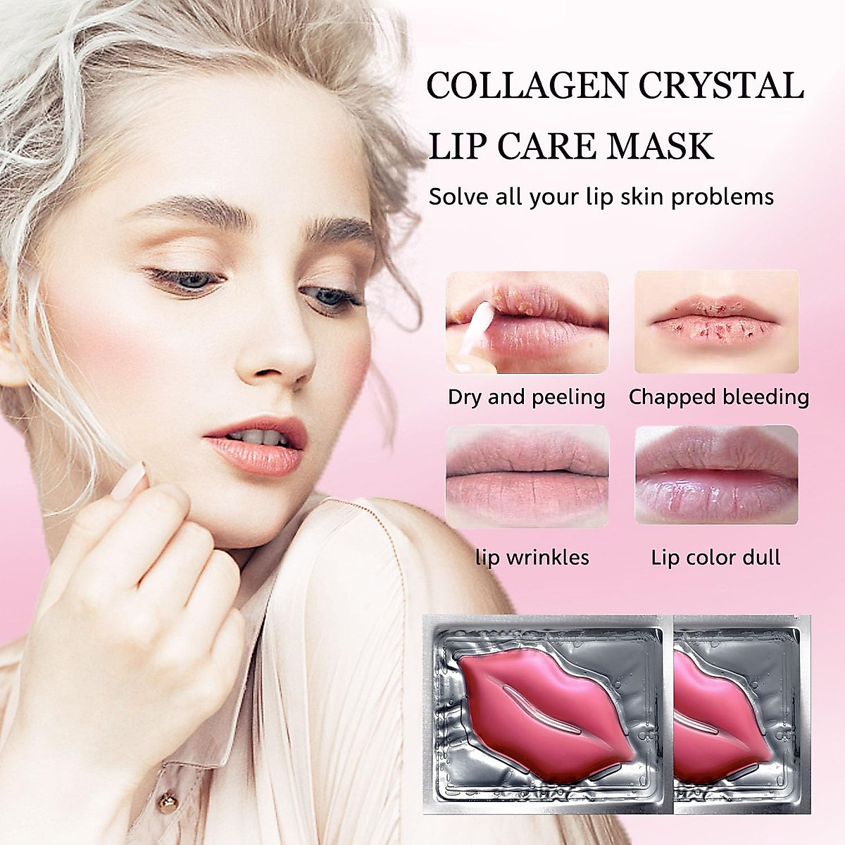 NIYET 30 pieces of Moisturizing Collagen Crystal Lip Mask - Anti-Ageing & Anti Chapped, Reduce lip Wrinkles, Fade Lip Color, Make Skin Smooth And Firm Collagen Lip Pieces (Pink)