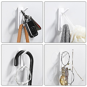 YIGII Utility Hooks/Adhesive Hooks for Hanging, Damage Free Hanging Wall Hooks with Adhesive Strips, Removable Wall Hooks Heavy Duty in Living Spaces, 8 Plastic White Hooks and 8 Adhesive Strips