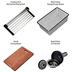 33 Black Undermount Workstation Kitchen Sink, Scamall 33 X 19 X 10 Inches 16 Gauge Nano Black Stainless Steel Single Bowl Workstation Kitchen Sink With Offset Drain SML006SBG